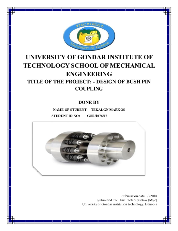 (PDF) UNIVERSITY OF GONDAR INSTITUTE OF TECHNOLOGY SCHOOL OF MECHANICAL ...