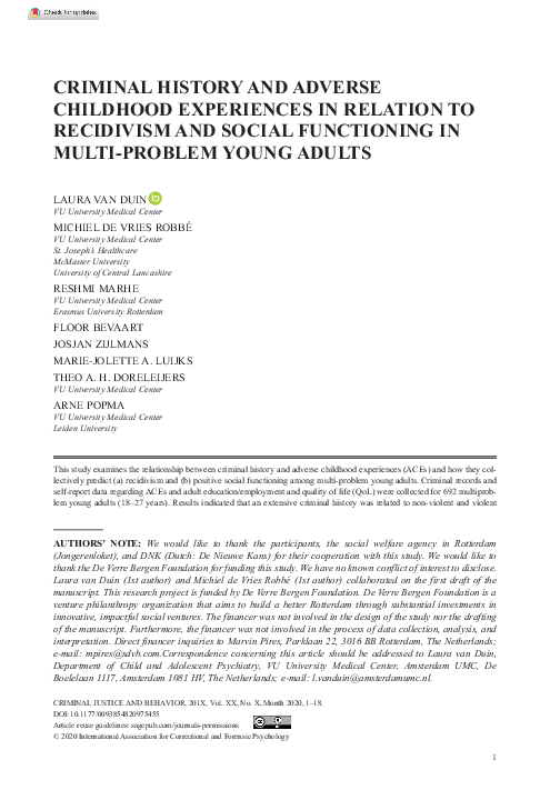 (PDF) Criminal History and Adverse Childhood Experiences in Relation to ...