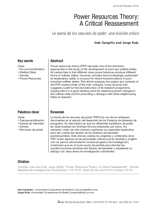 (PDF) Power Resources Theory: A Critical Reassesment