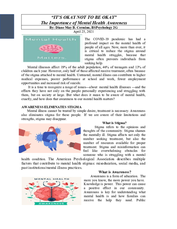 (DOC) "IT'S OKAY NOT TO BE OKAY" The Importance of Mental Health Awareness