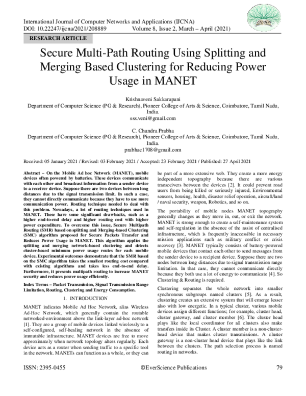 Pdf Secure Multi Path Routing Using Splitting And Merging Based Clustering For Reducing Power