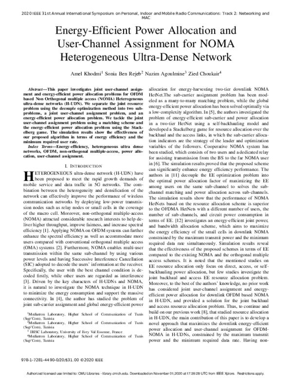 (PDF) Energy-Efficient Power Allocation and User-Channel Assignment for NOMA Heterogeneous Ultra ...