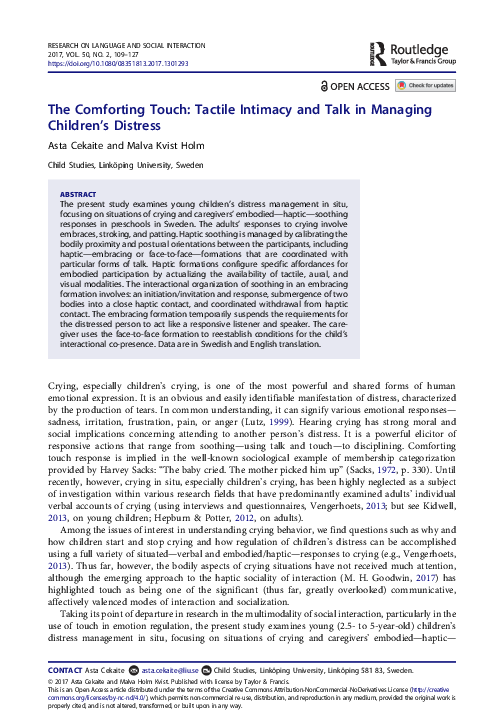 (PDF) The Comforting Touch: Tactile Intimacy and Talk in Managing ...