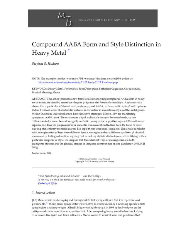 (PDF) Compound AABA Form and Style Distinction in Heavy Metal
