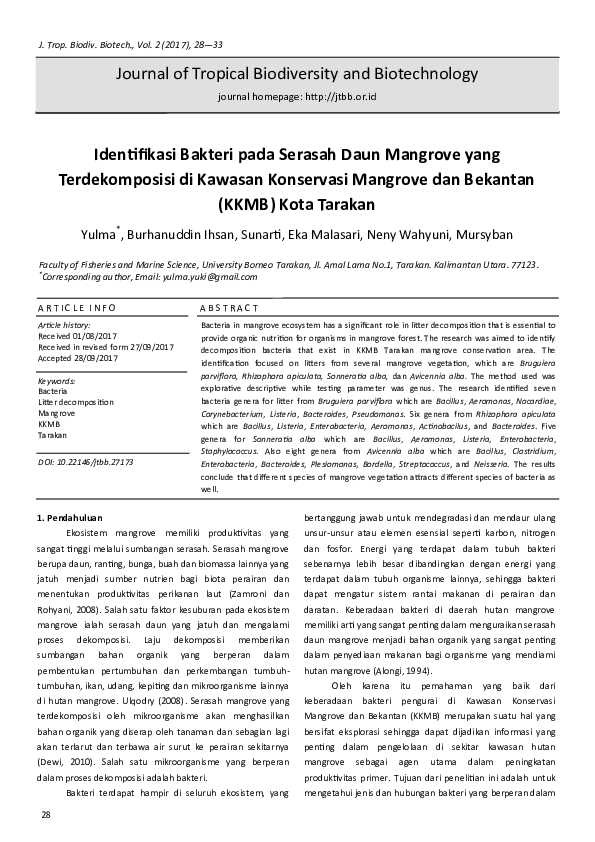 (PDF) Identifikasi Bakteri Pada Serasah Daun Mangrove yang ...