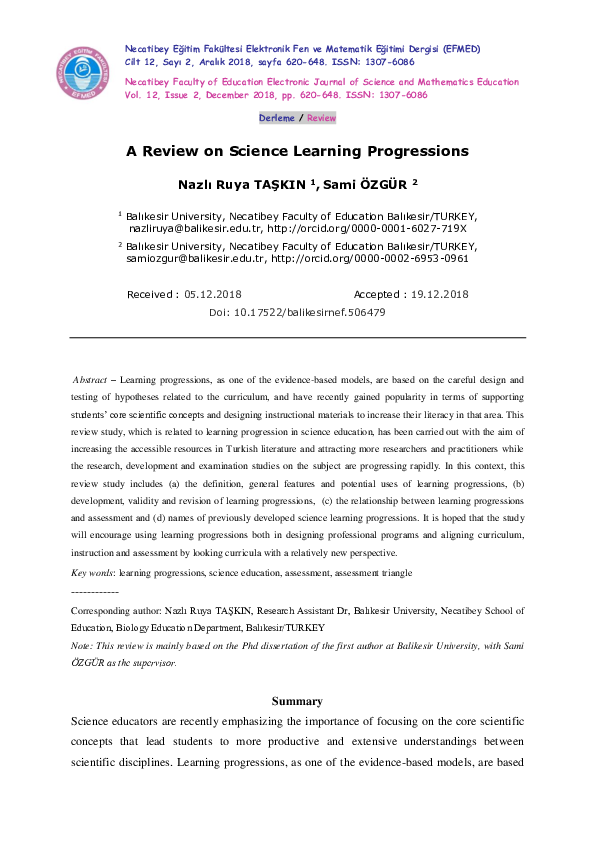 (PDF) A Review on Science Learning Progressions