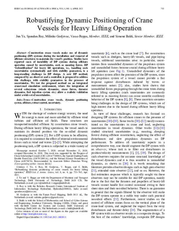 (PDF) Robustifying Dynamic Positioning of Crane Vessels for Heavy ...