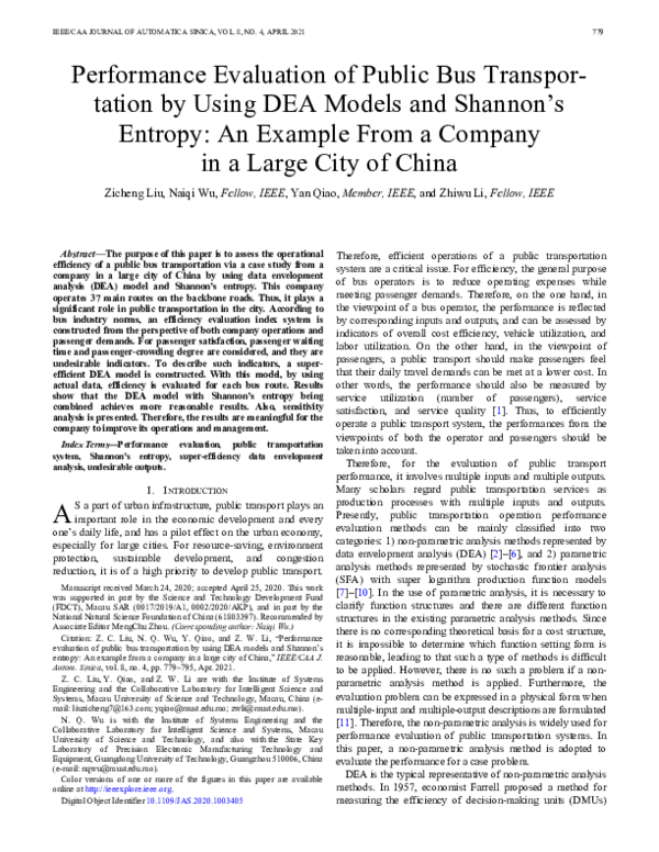 (PDF) Performance Evaluation of Public Bus Transportation by Using DEA ...