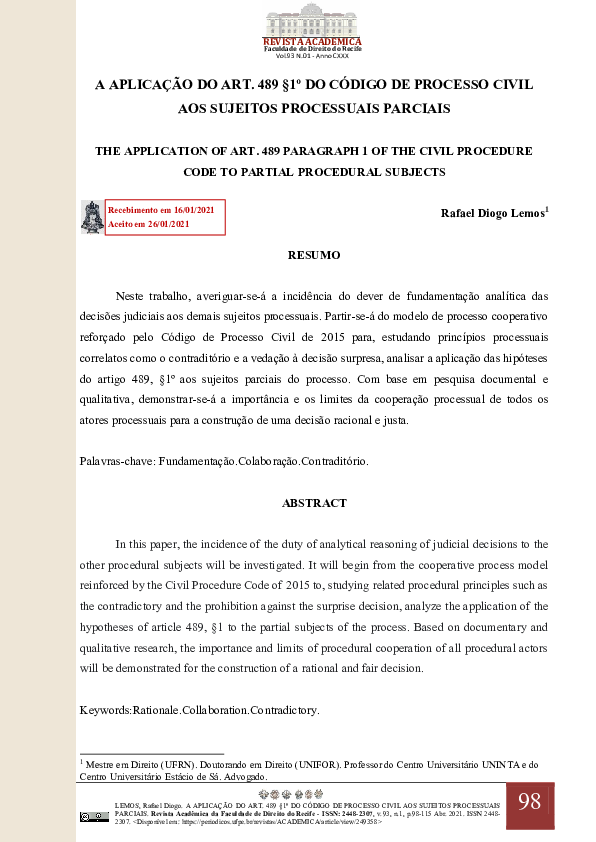 (PDF) A APLICAÇÃO DO ART. 489 §1º DO CÓDIGO DE PROCESSO CIVIL AOS ...