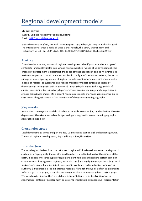 (DOC) Regional Development Models