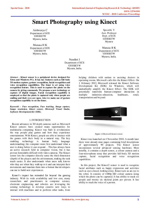 (PDF) IJERT-Smart Photography using Kinect