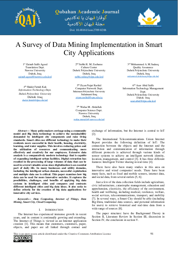 Pdf A Survey Of Data Mining Implementation In Smart City Applications