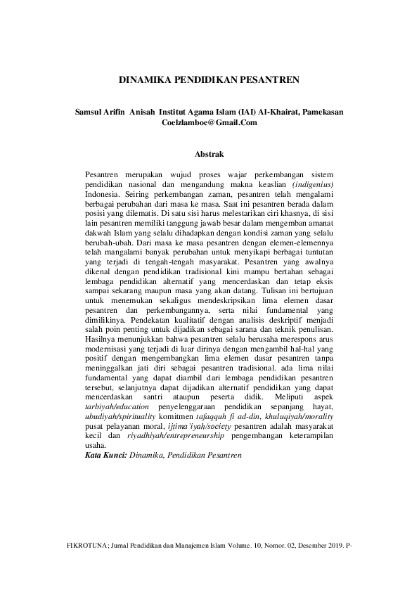(PDF) DINAMIKA PENDIDIKAN PESANTREN