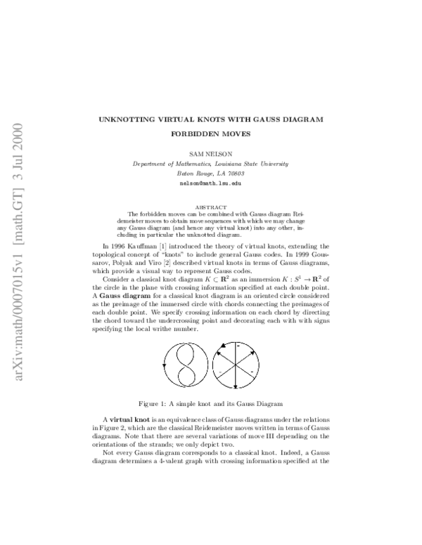 (PDF) Unknotting Virtual Knots with Gauss Diagram Forbidden Moves
