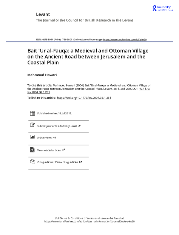 (PDF) Bait 'Ur al-Fauqa: a Medieval and Ottoman Village on the Ancient ...