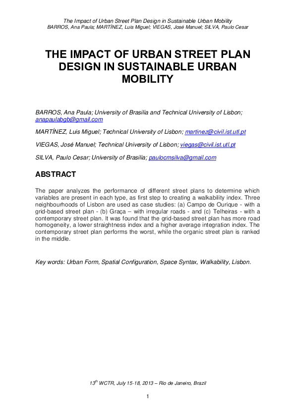 (PDF) The Impact of Urban Street Plan Design in Sustainable Urban Mobility
