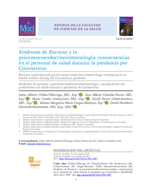 (PDF) Síndrome de Burnout y lapsiconeuroendocrinoinmunología: consecuencias en el personal de ...