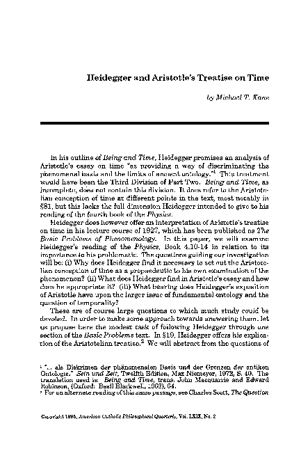 (PDF) Heidegger and Aristotle's Treatise on Time