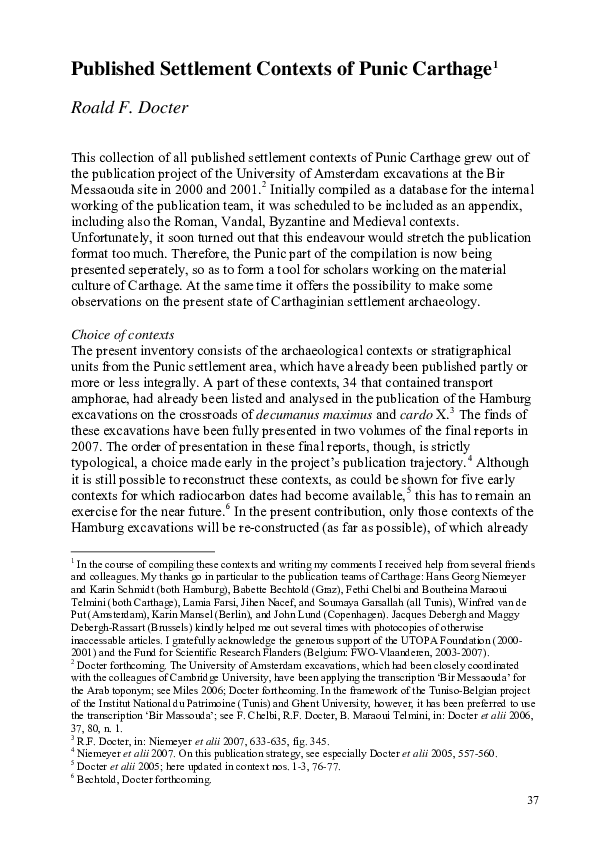 (PDF) Published Settlement Contexts of Punic Carthage