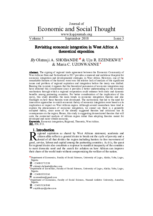(PDF) Revisiting economic integration in West Africa: A theoretical ...