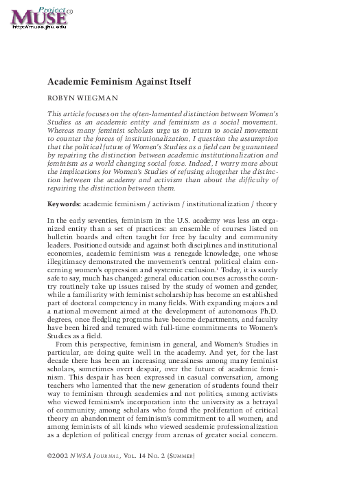 (PDF) Academic Feminism Against Itself