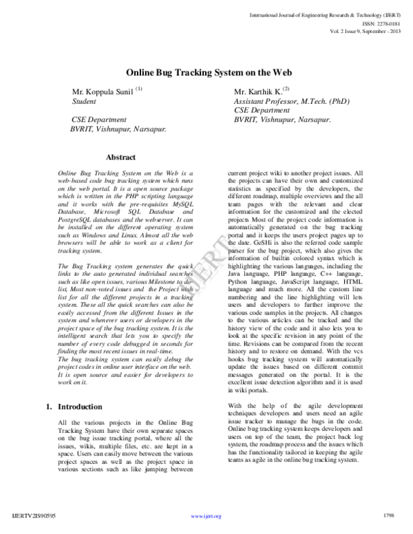 Pdf Ijert Online Bug Tracking System On The Web Ijert Journal