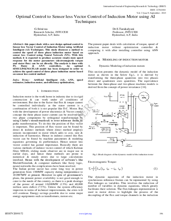Pdf Ijert Optimal Control To Sensor Less Vector Control Of Induction Motor Using Ai Techniques