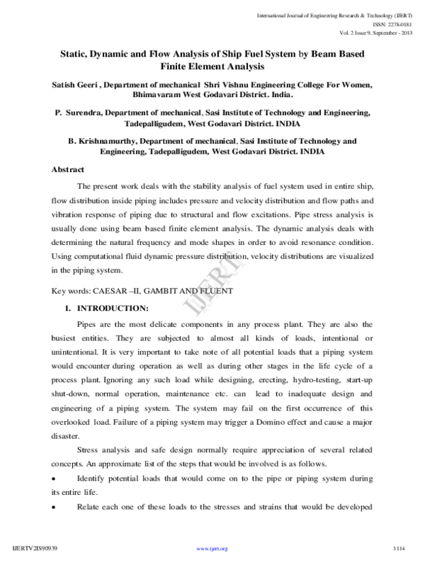 (PDF) IJERT-Static, Dynamic and Flow Analysis of Ship Fuel System by ...