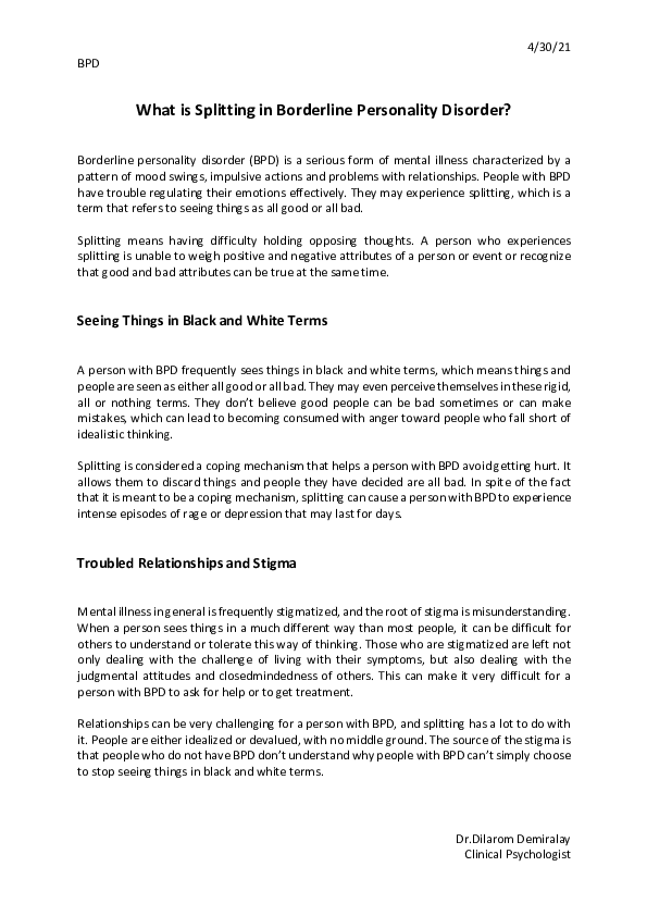 (PDF) What is Splitting in Borderline Personality Disorder?