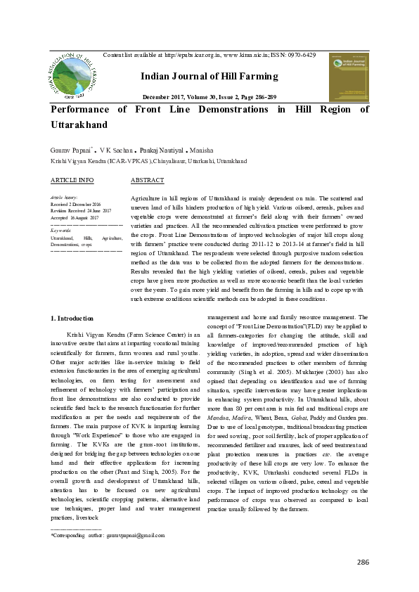 (PDF) Indian Journal of Hill Farming Performance of Front Line ...
