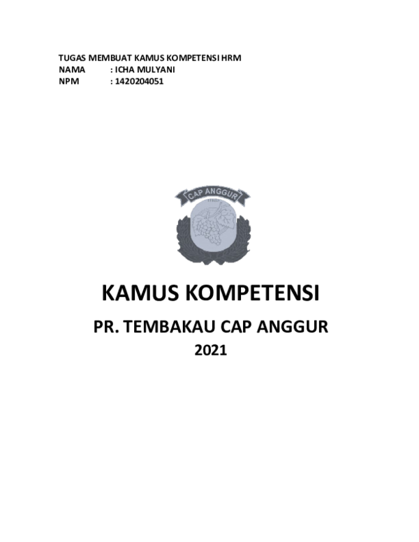 (DOC) TUGAS MEMBUAT KAMUS KOMPETENSI HRM NAMA : ICHA MULYANI NPM ...