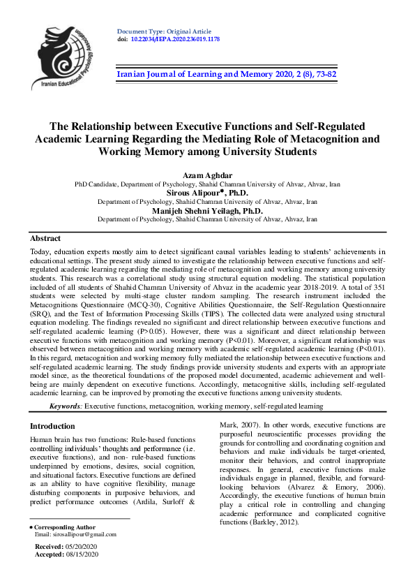 Pdf The Relationship Between Executive Functions And Self Regulated Academic Learning