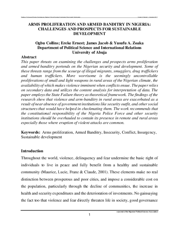 (PDF) ARMS PROLIFERATION AND ARMED BANDITRY IN NIGERIA: CHALLENGES AND ...