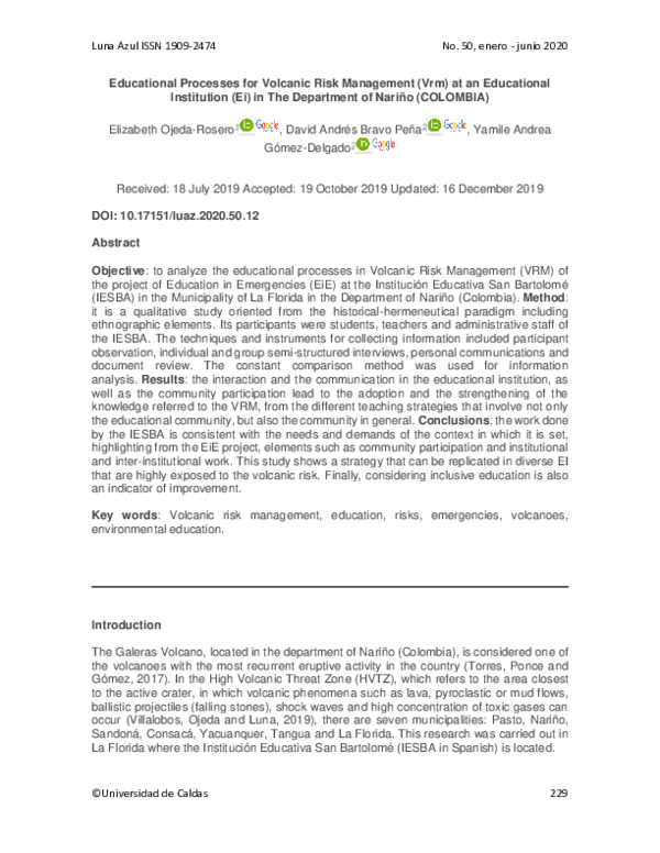 (PDF) Educational Processes for Volcanic Risk Management (Vrm) at an ...