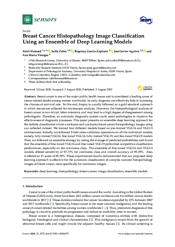 Pdf Breast Cancer Histopathology Image Classification Using An Ensemble Of Deep Learning Models