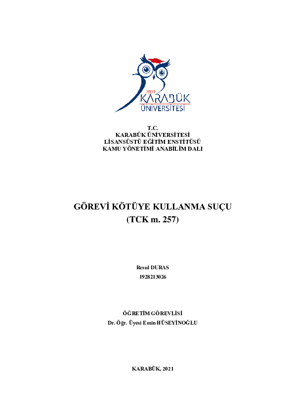 (PDF) Görevi Kötüye Kullanma Suçu (TCK m. 257)