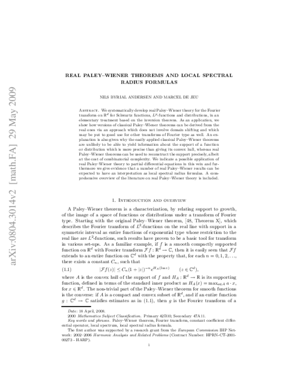 (PDF) Real Paley–Wiener theorems and local spectral radius formulas