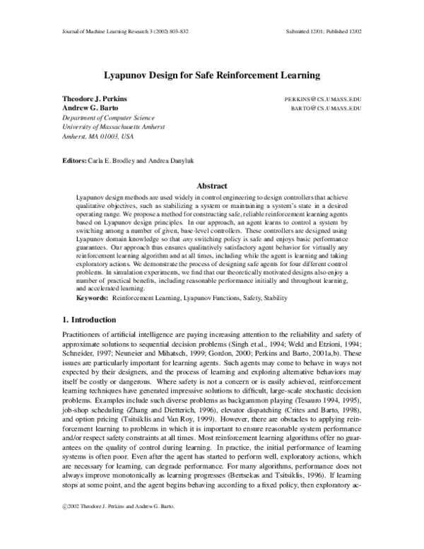 Pdf Lyapunov Design For Safe Reinforcement Learning