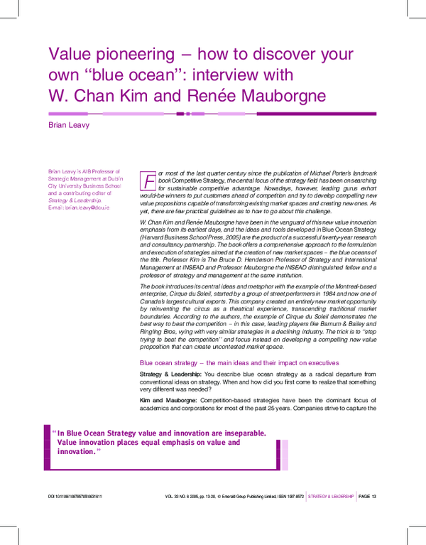 (PDF) Value pioneering – how to discover your own “blue ocean ...
