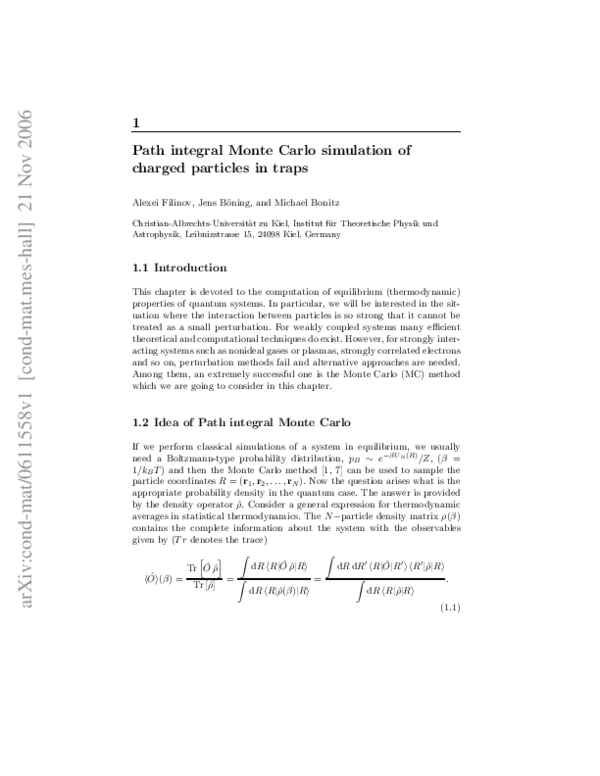 Pdf Path Integral Monte Carlo Simulation Of Charged Particles In Traps