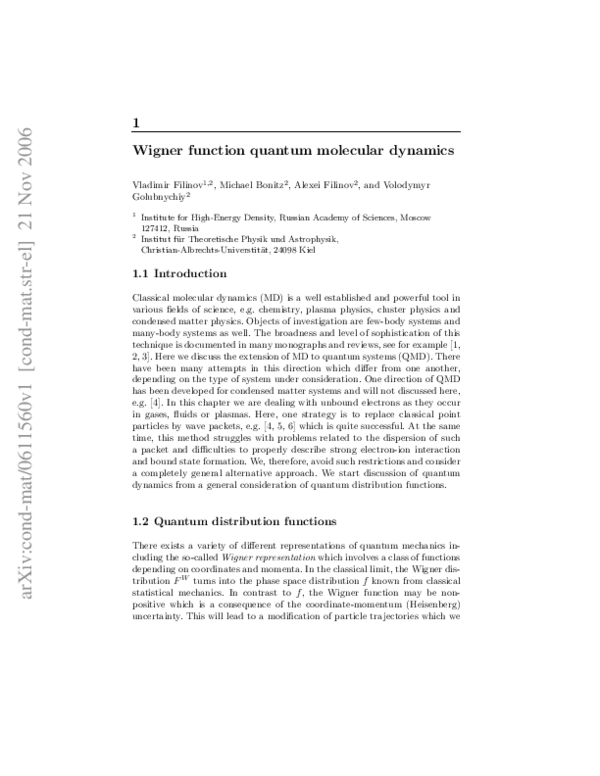 (PDF) Wigner function quantum molecular dynamics