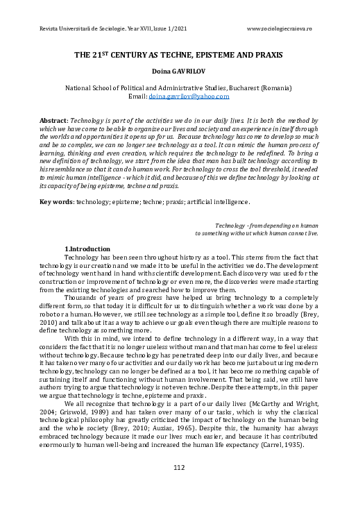 (PDF) THE 21 ST CENTURY TECHNOLOGY AS TECHNE, EPISTEME AND PRAXIS