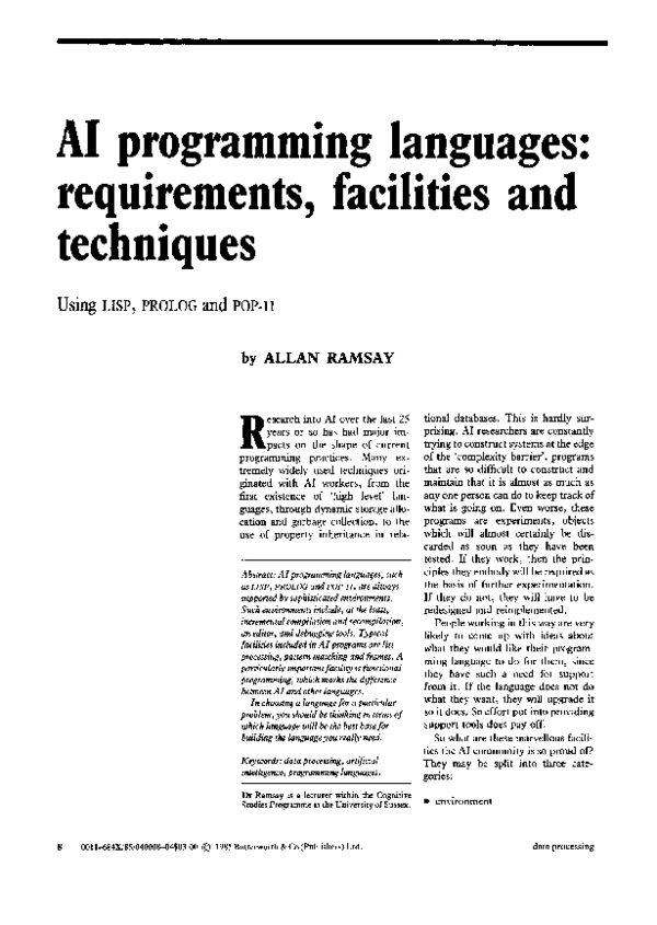 (PDF) AI programming languages: requirements, facilities and techniques