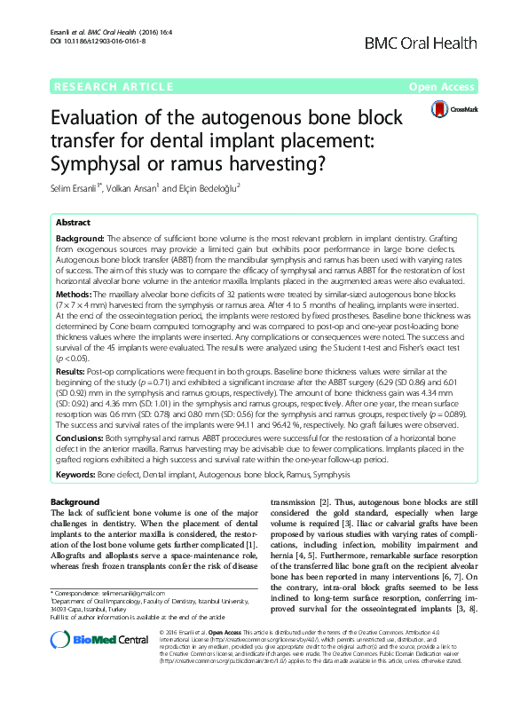 (PDF) Evaluation of the autogenous bone block transfer for dental ...