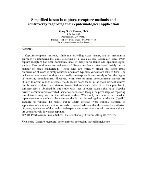 (PDF) Simplified lesson in capture-recapture methods and controversy ...