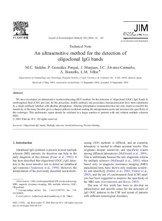 (PDF) An ultrasensitive method for the detection of oligoclonal IgG bands