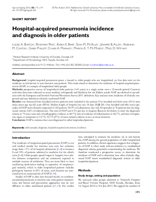 (PDF) Hospital-acquired pneumonia incidence and diagnosis in older patients