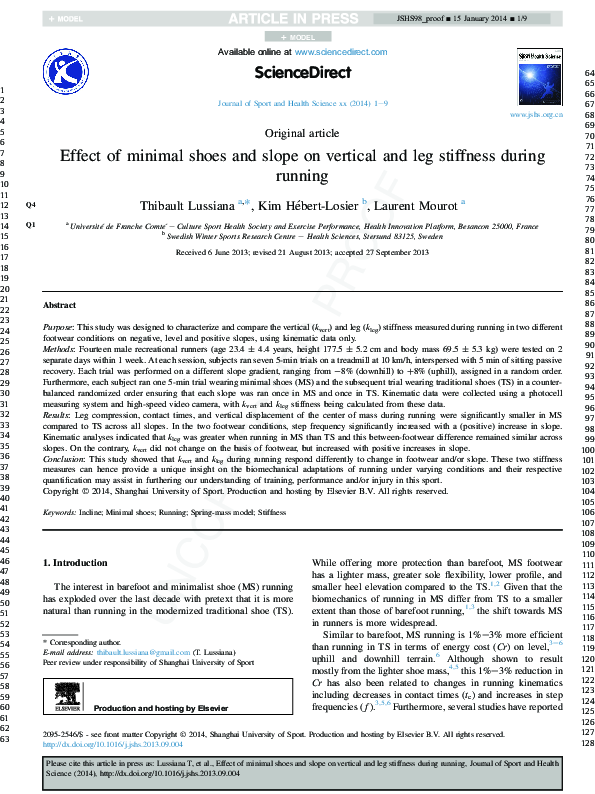 (PDF) Effect of minimal shoes and slope on vertical and leg stiffness ...