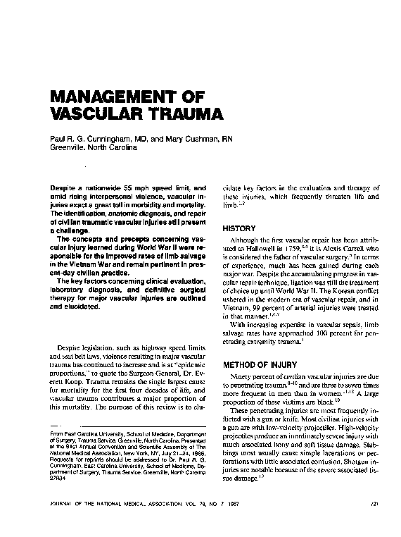 (PDF) Management of vascular trauma