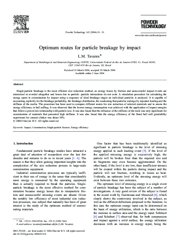 (PDF) Optimum routes for particle breakage by impact